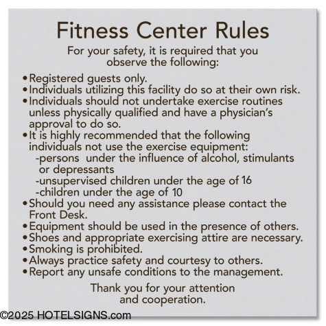 Marriott Courtyard Sign Store by HOTELSIGNS.com | fitness center rules ...