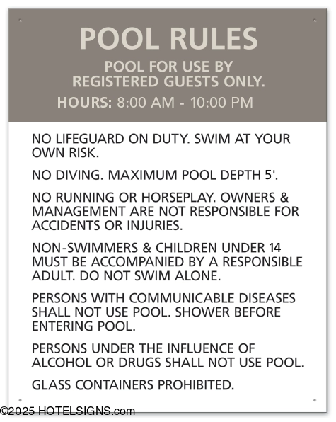 Hampton Sign Store by HOTELSIGNS.com | pool rules with hours registered ...