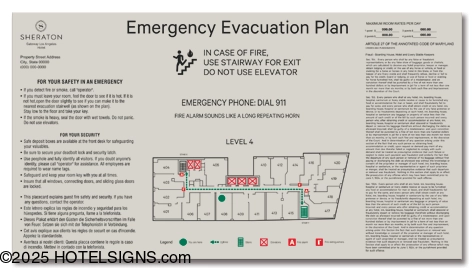 Sheraton Hotels Sign Store by HOTELSIGNS.com | in room evacuation plan sign evacuation maps fire ...