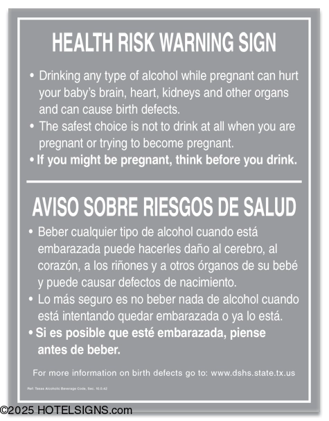 Spark Sign Store by HOTELSIGNS.com | texas code health risk warning ...